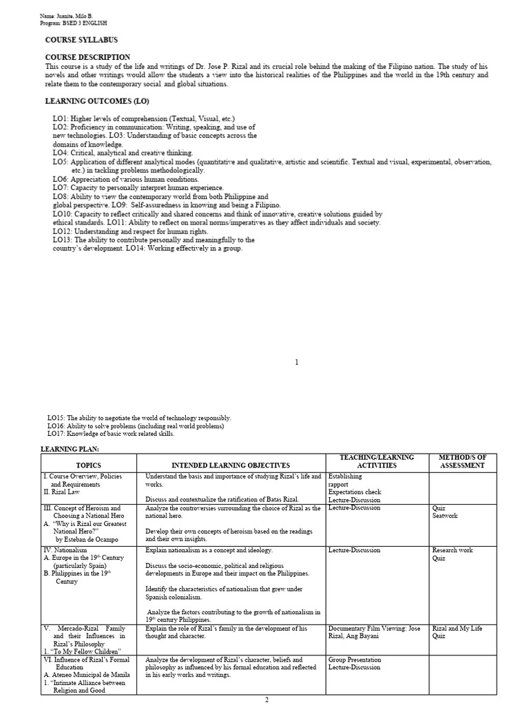Ge-Sosc 110-Life Works and Writings of Rizal | PDF | Information ...