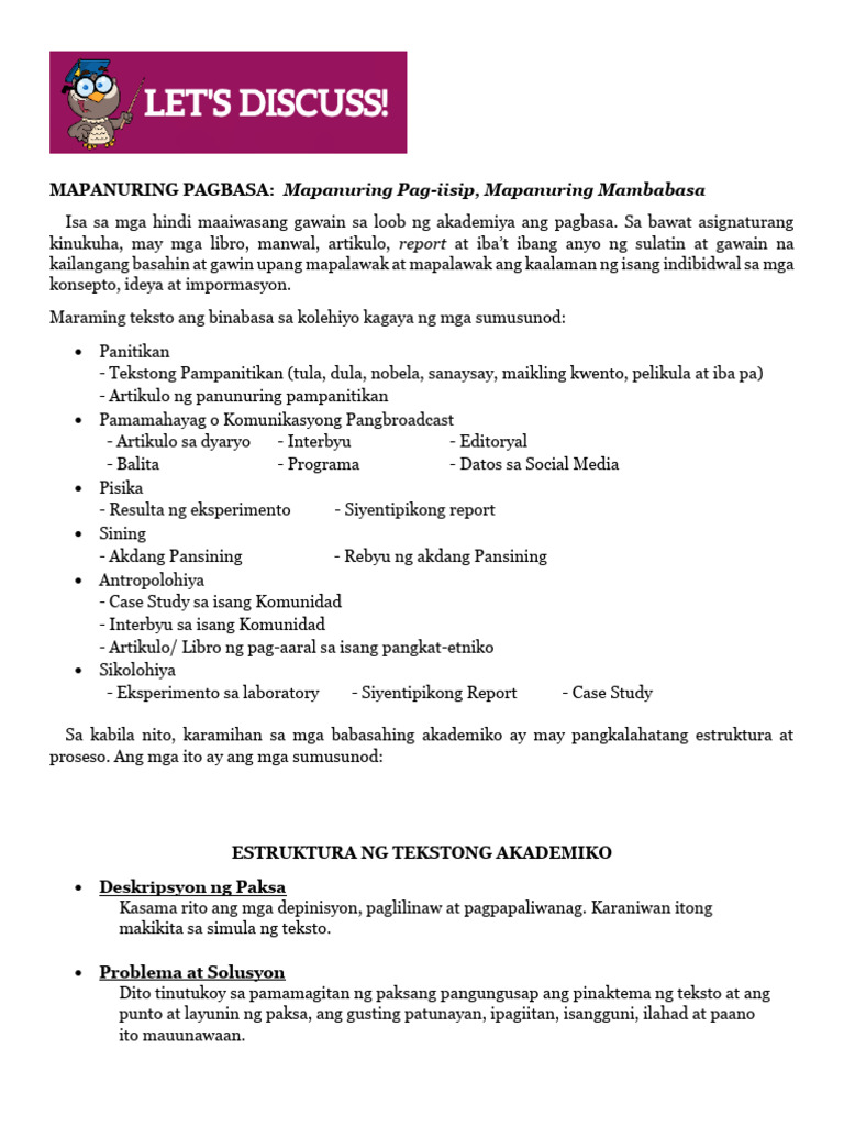 Mapanuring Pagbasa | PDF