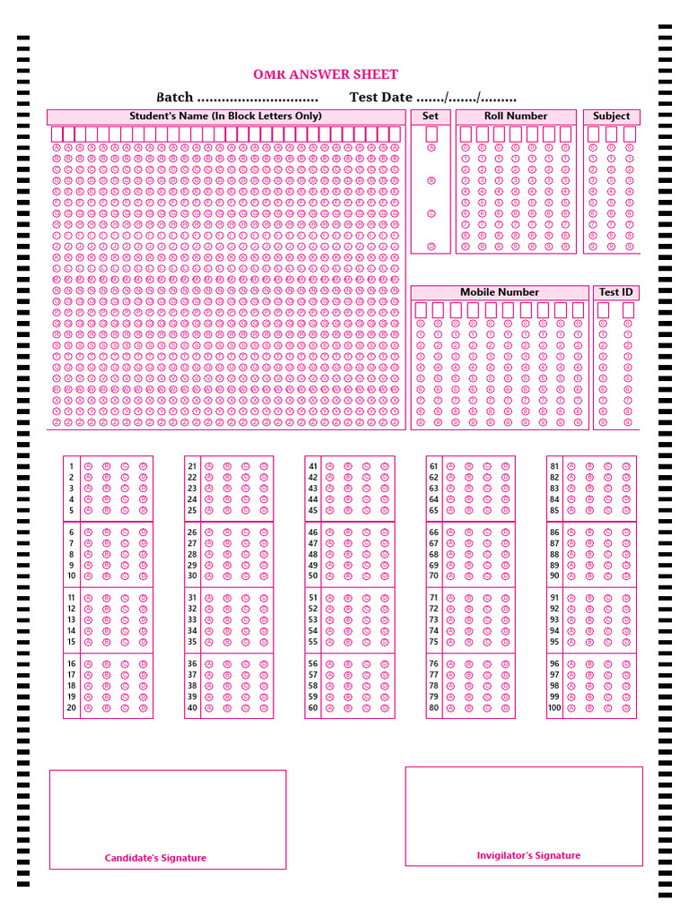 100 Question OMR Answer Sheet PDF | PDF | Optical Character Recognition ...