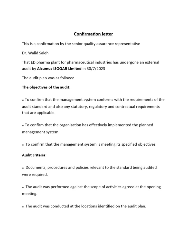 Confirmation of External Audit | PDF