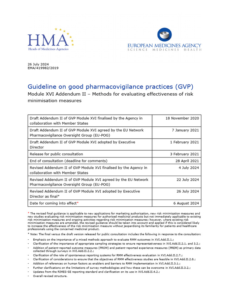 Guideline Good Pharmacovigilance Practices GVP Module Xvi Addendum II ...