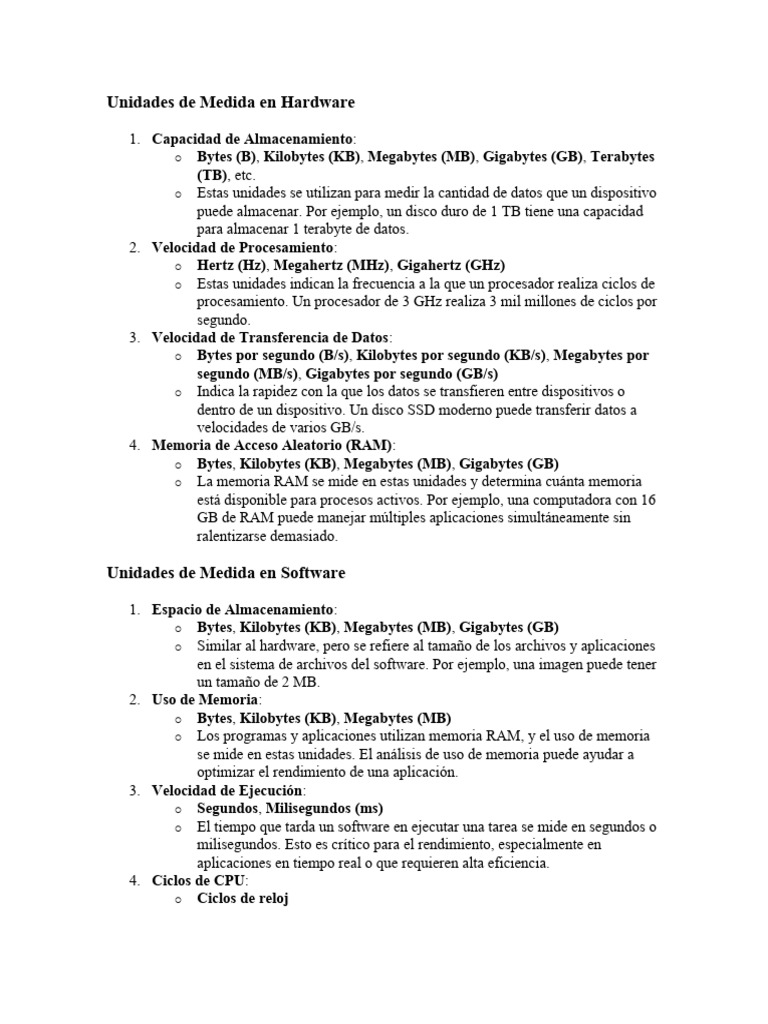Unidades de Medida en Hardware | PDF | Almacenamiento de datos de la ...