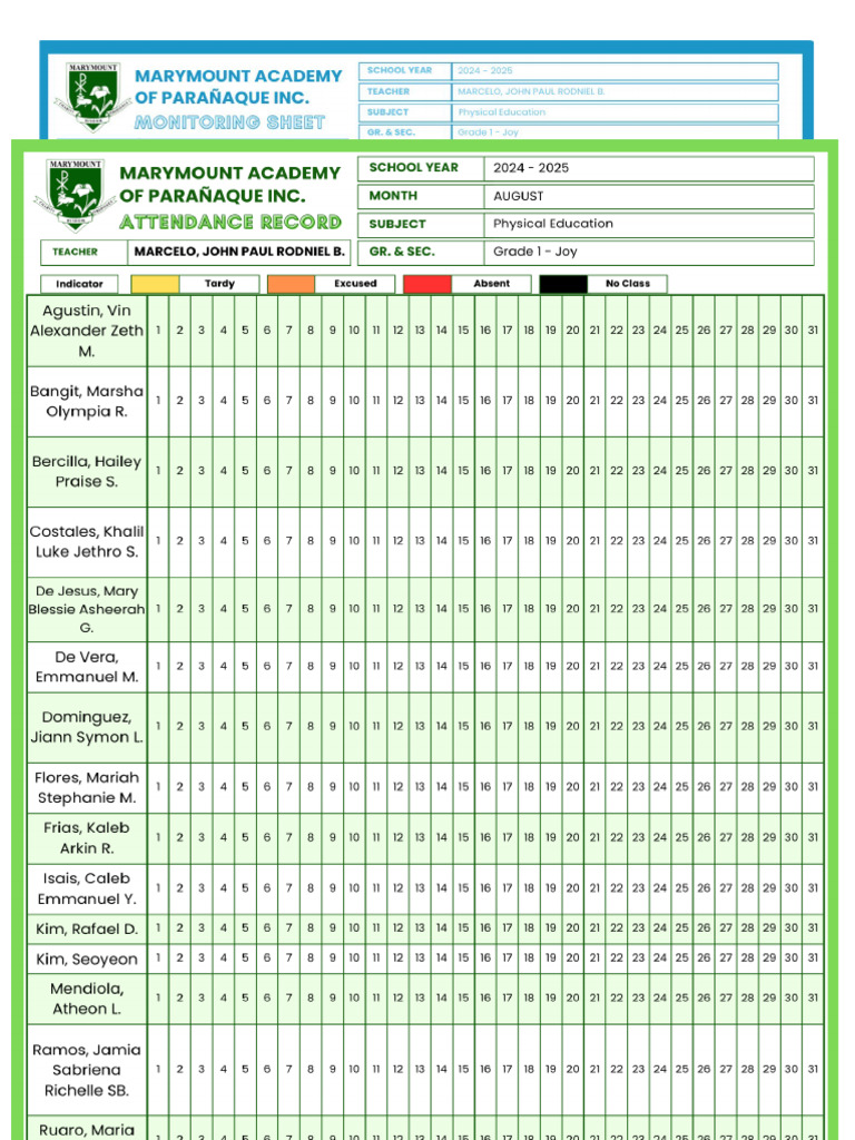 Grade 1 Monitoring Sheet | PDF