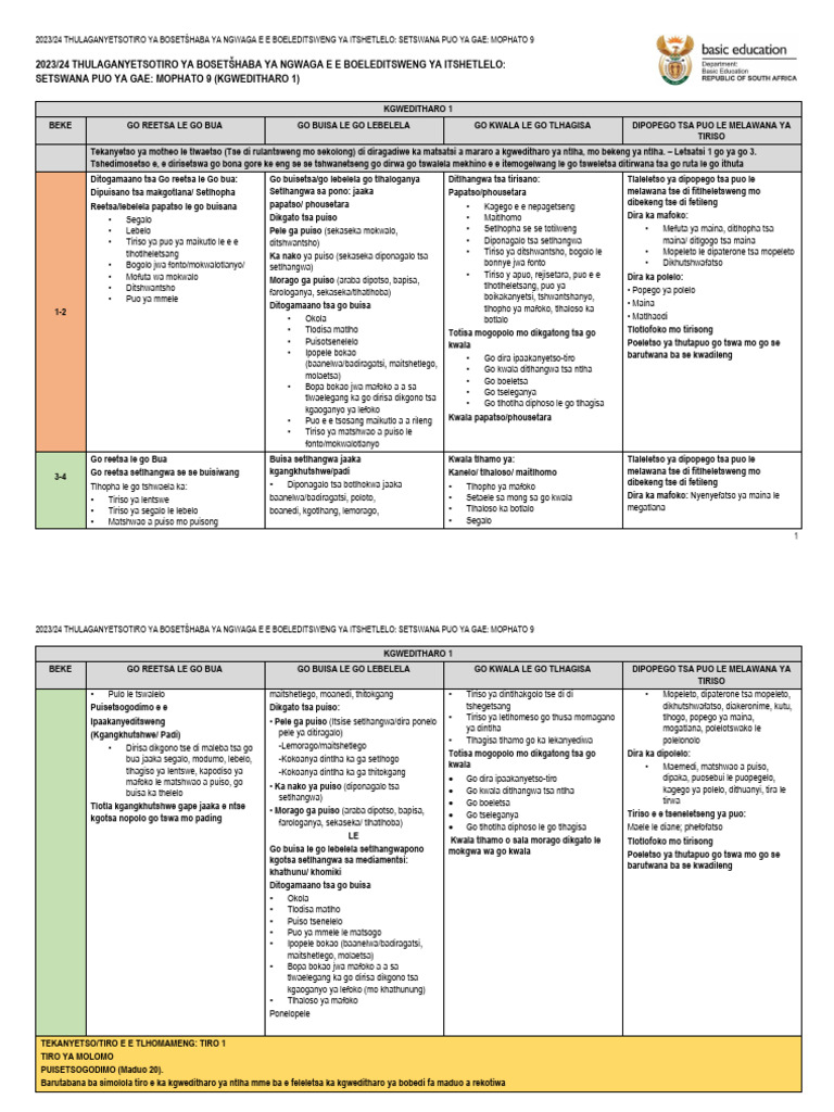 Grade 9 Setswana Curriculum Guide | PDF