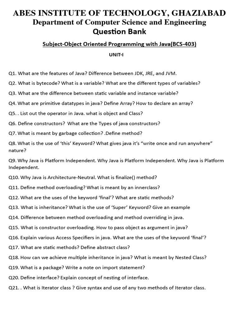 Question Bank Java | PDF | Spring Framework | Method (Computer Programming) Question Bank Java | PDF | Spring Framework | Method (Computer Programming)