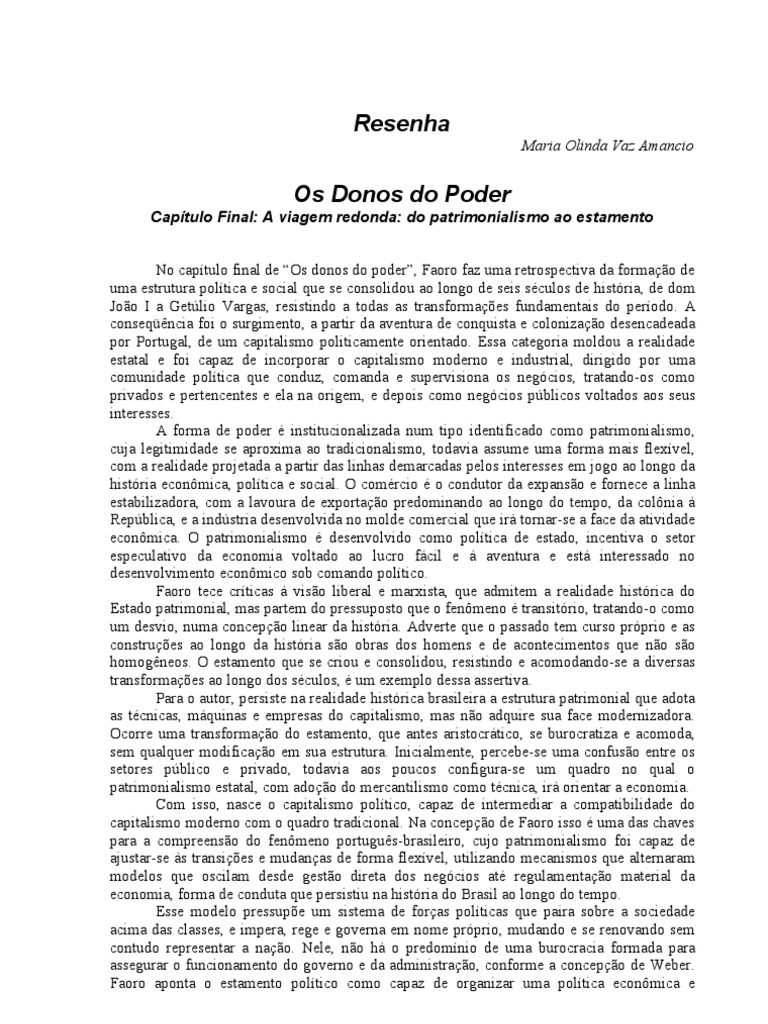 Os Donos Do Poder - Resenha | PDF | Estado | Capitalismo