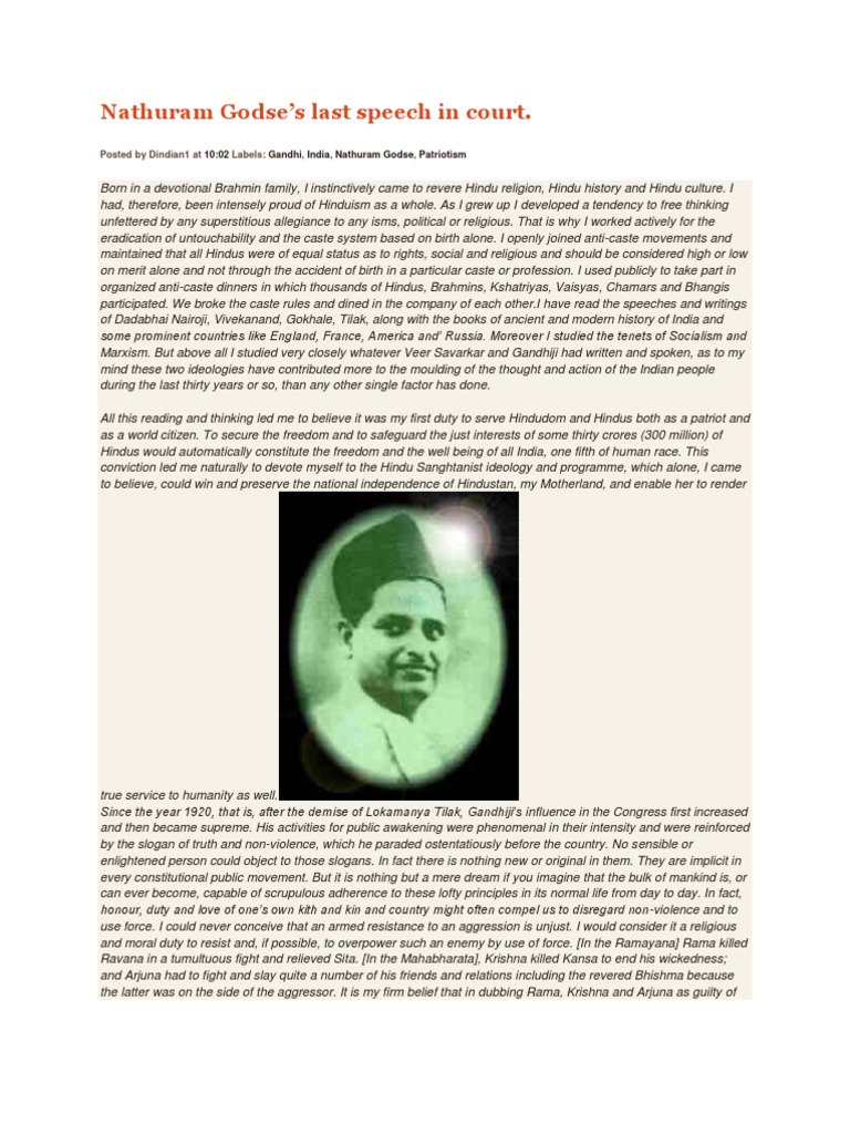 Godse's Last Court Speech Analysis | PDF | Mahatma Gandhi | Muhammad ...