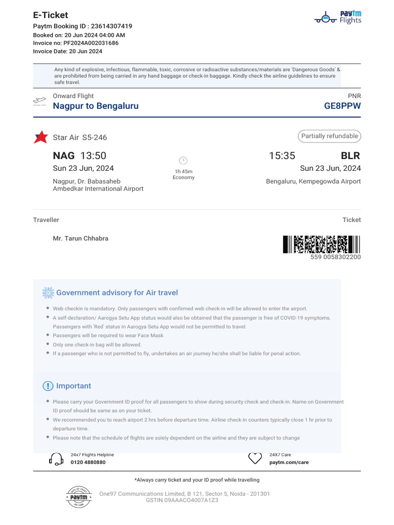 Bangalore ticket | PDF | Aviation