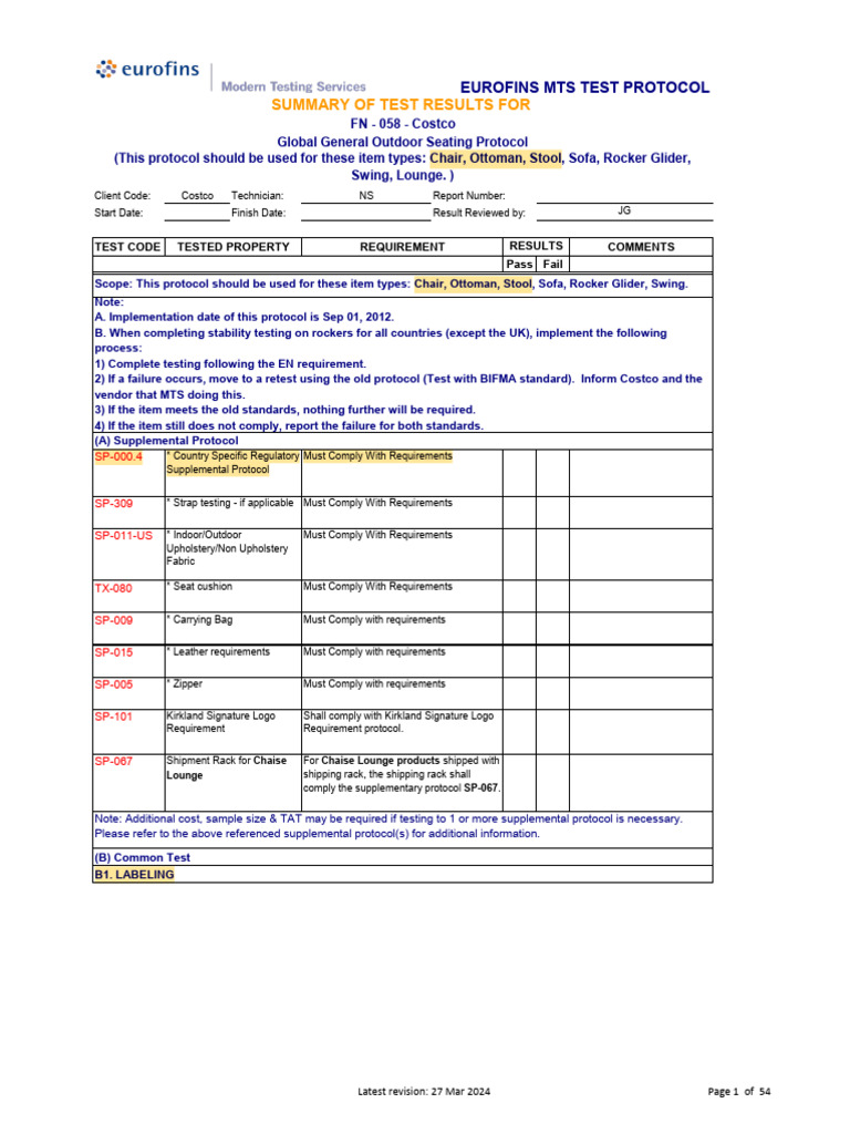 Eurofins MTS Testing Protocol Overview | PDF | Chair | Rust