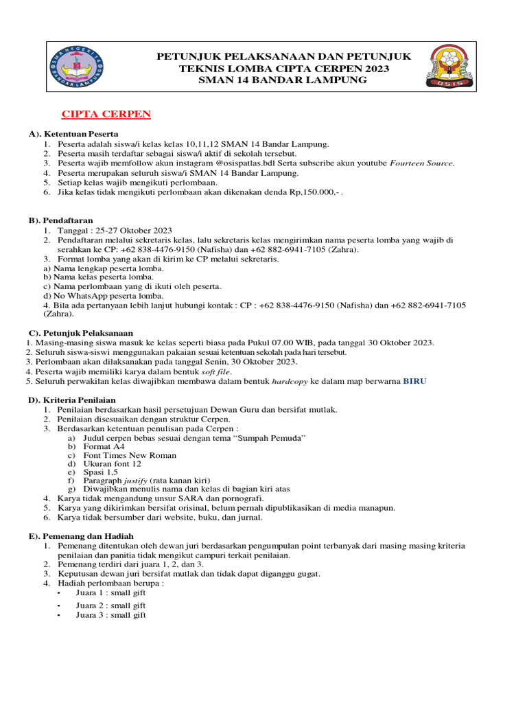 Juklak Juknis Menulis Cerpen | PDF