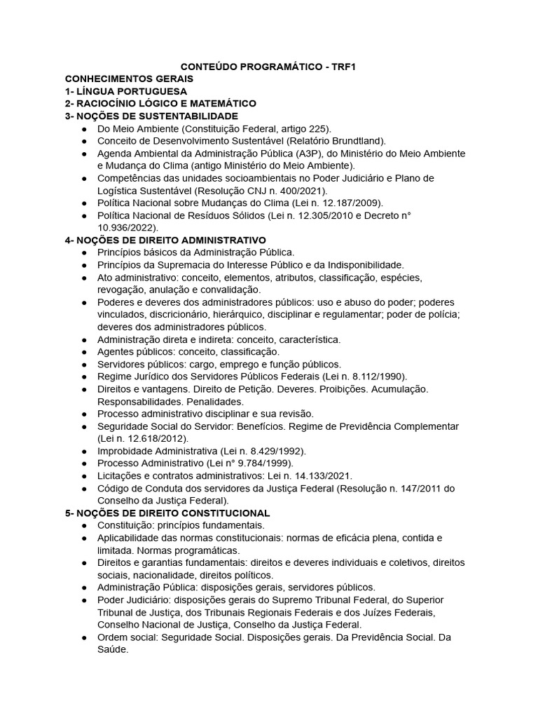 Conteudo Programatico - TRF1 | PDF | Orçamento governamental | Orçamento