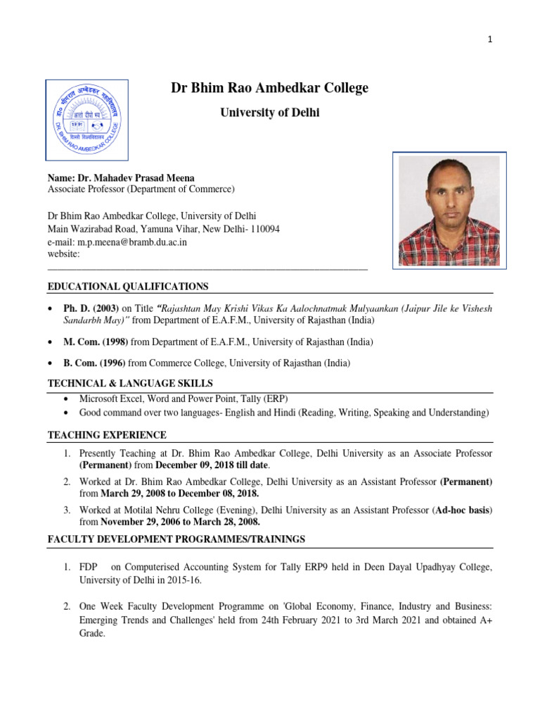 Dr. Mahadev Prasad Meena - CV | PDF