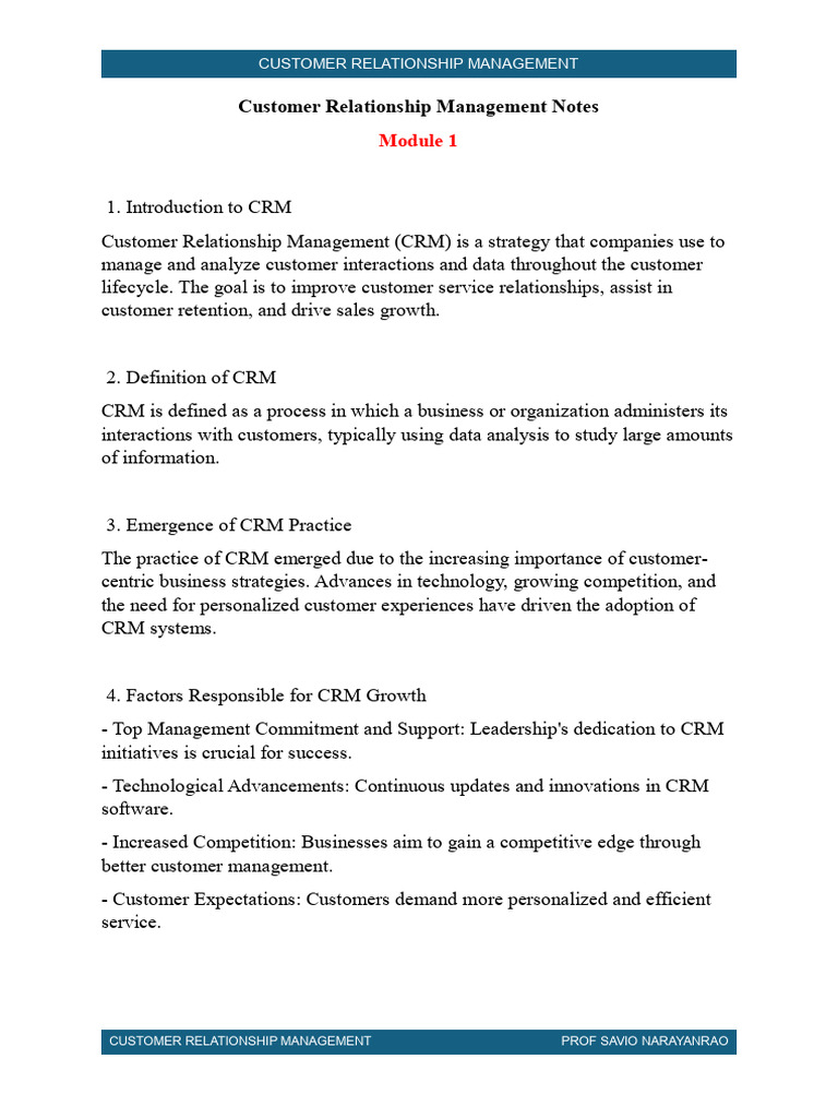 Customer Relationship Management Notes | PDF | Customer Relationship ...