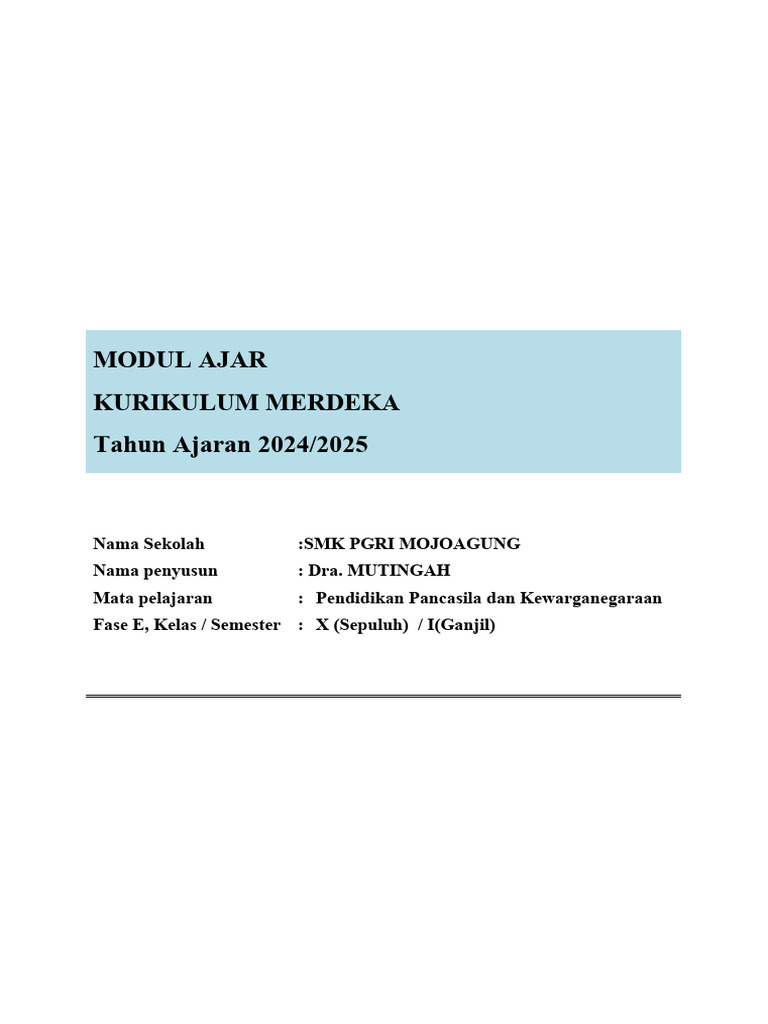 Modul Ajar PKN | PDF | Karier & Perkembangan