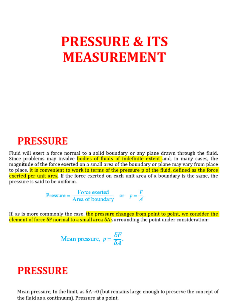 Lec-4 Pressure & Its Measurement Numericals-4hrs | PDF | Pressure Measurement | Pressure