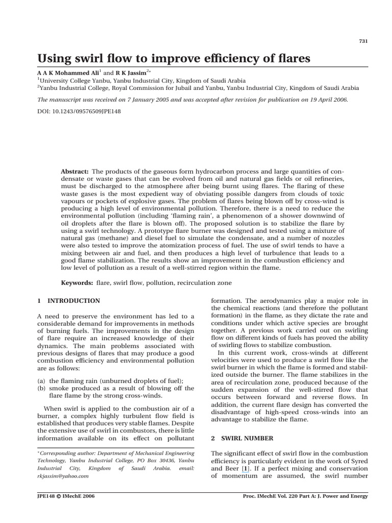 Using Swirl Flow To Improve Efficiency of Flares | PDF | Combustion | N Ox
