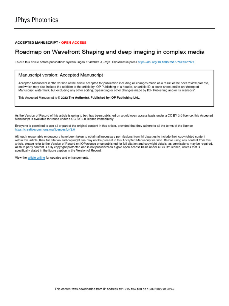 133 ChYang Roadmap JPhysPhotonics Jun2022 | PDF | Microscopy | Confocal ...