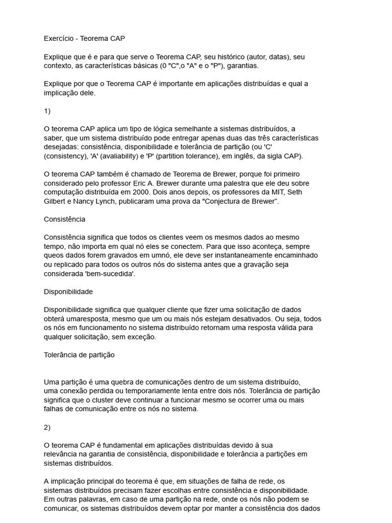 Exercício - Teorema CAP | PDF