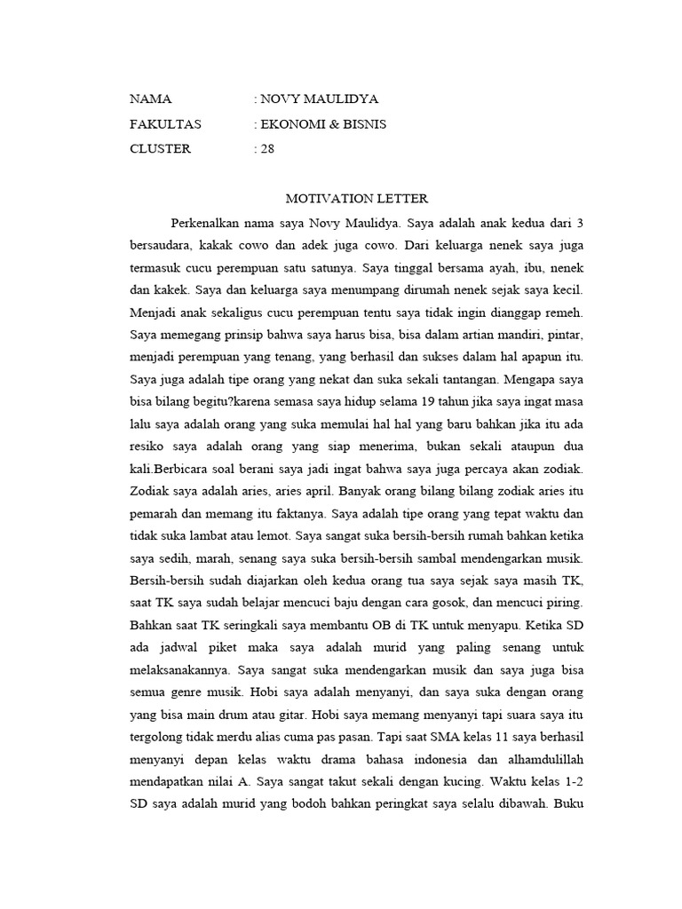 Surat Motivasi Novy Maulidya ke UB | PDF | Kesehatan Holistik