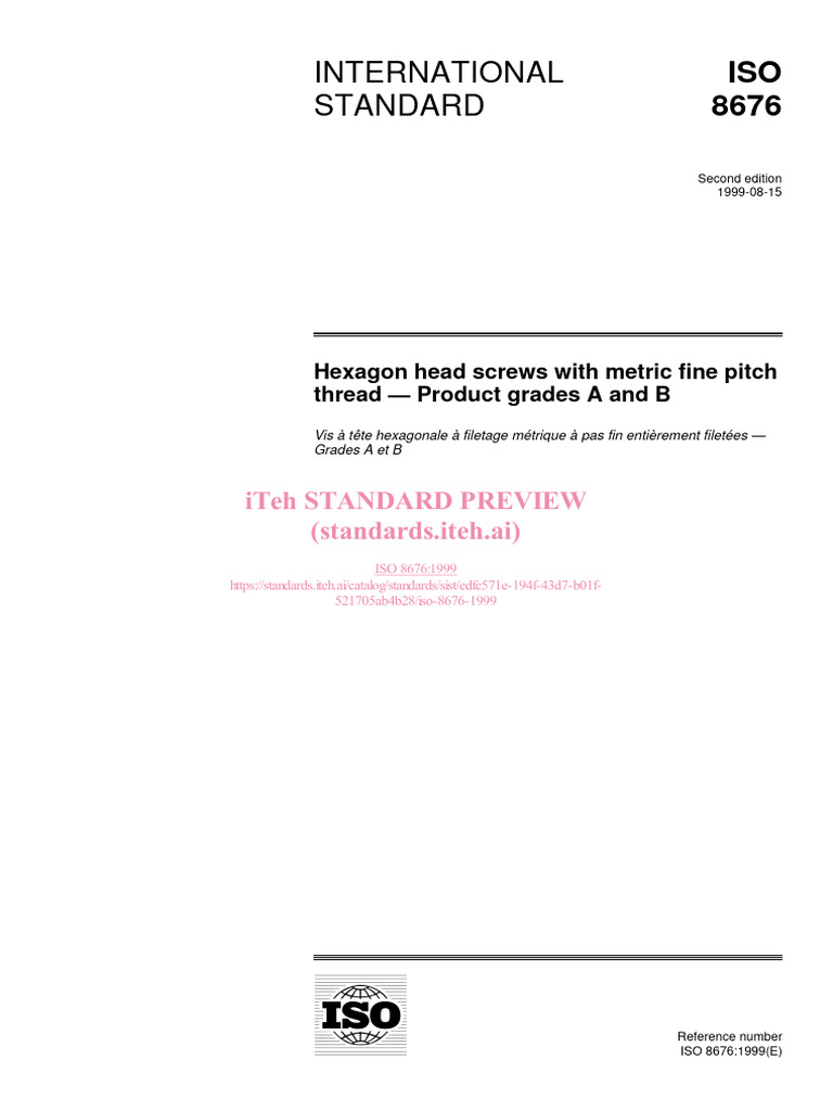 ISO-8676-1999 | PDF | Screw | Metalworking
