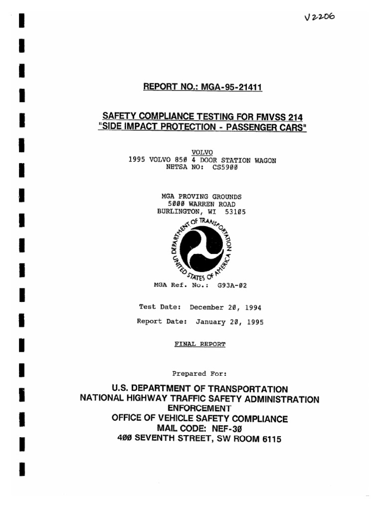 Volvo 850 - US Crash Test - Technical Data | PDF