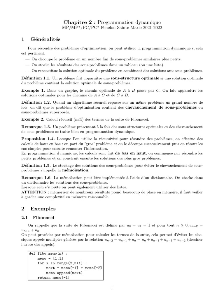Introduction à la Programmation Dynamique | PDF | Programmation ...
