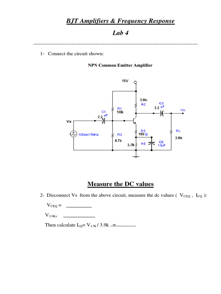 Lab4 BJT Amplifiers _ Frequency Response | PDF