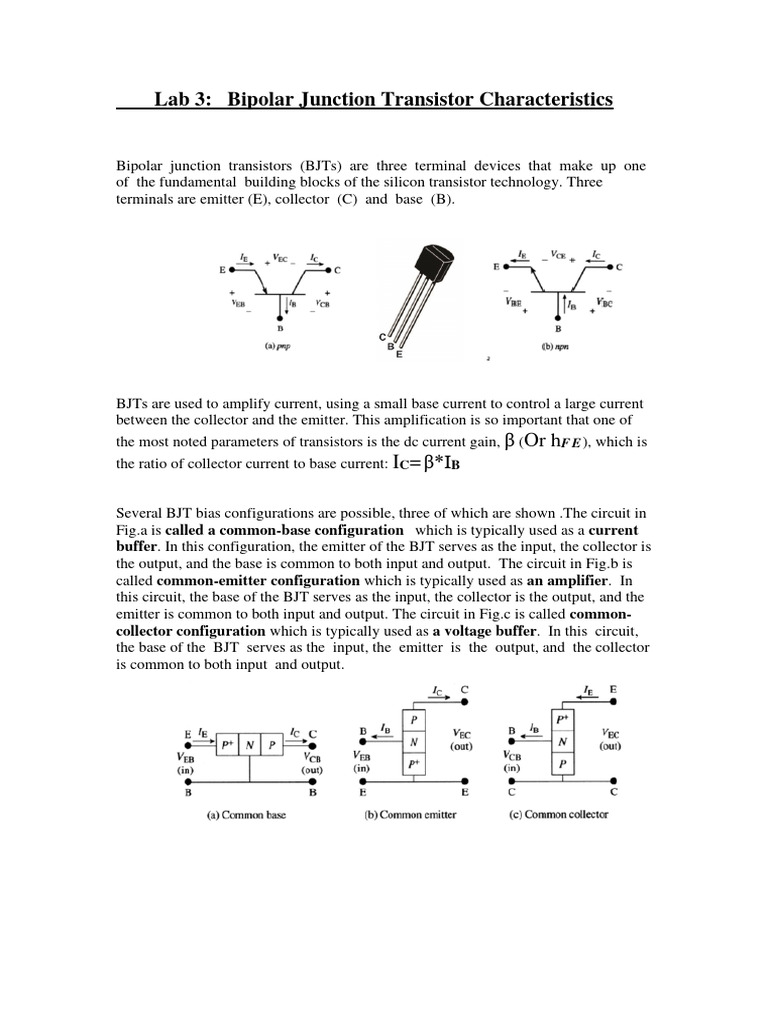 Lab3 BJT Characteristics | PDF | Bipolar Junction Transistor | Amplifier