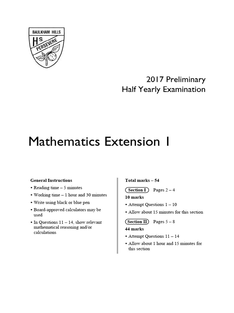 Baulkham Hills 2017 3U Prelim HY & Solutions | PDF | Euclidean Geometry ...