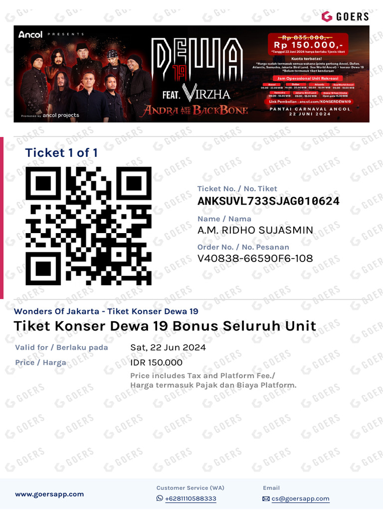 [Venue Ticket] Tiket Konser Dewa 19 Bonus Seluruh Unit - Wonders Of Jakarta - Tiket Konser Dewa ...