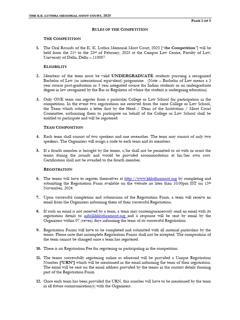 Rules of The Competition 2025 | PDF | Justice | Crime & Violence