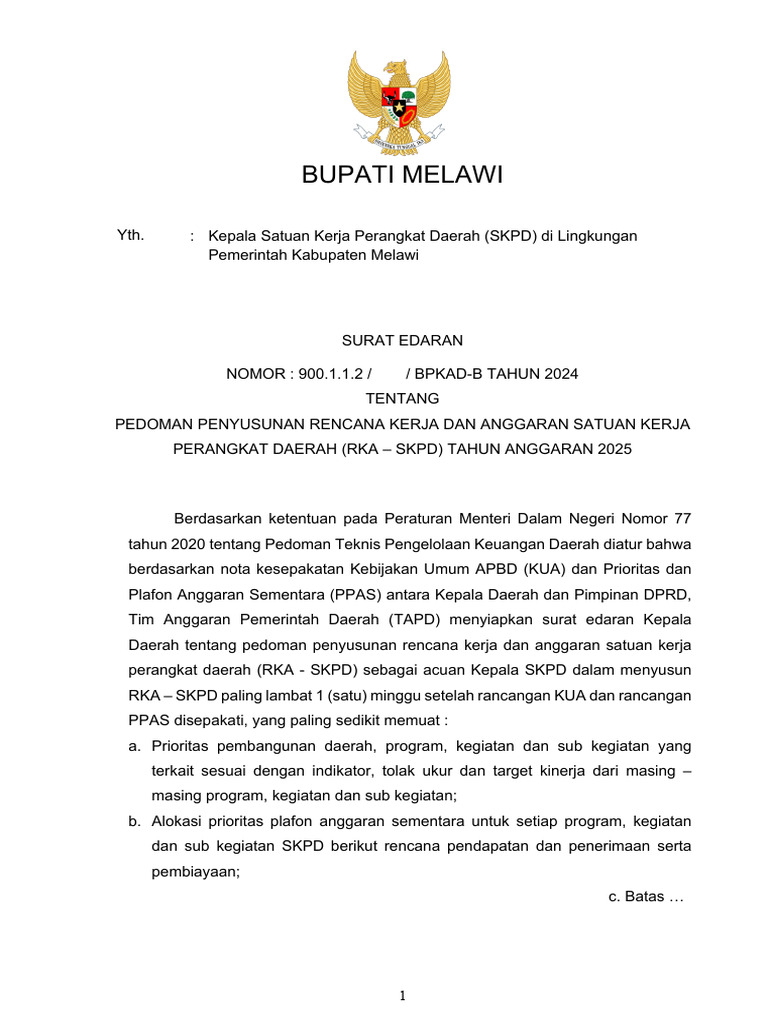 Surat Edaran Penginputan RKA Tahun 2025 | PDF