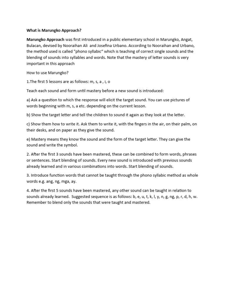 Marungko Approach Reading Program | PDF