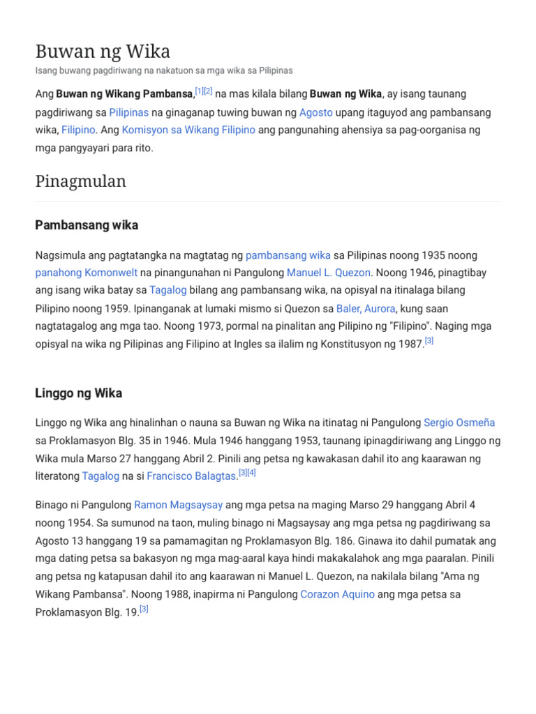 Buwan NG Wika - Wikipedia, Ang Malayang Ensiklopedya | PDF
