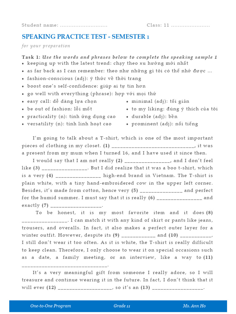 Speaking Practice 1 | PDF