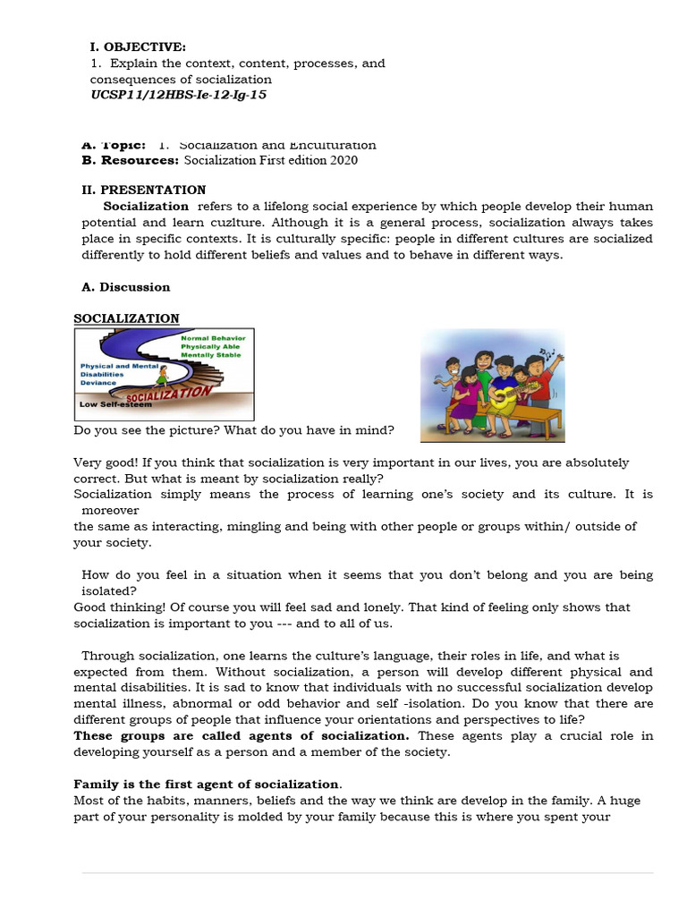 UCSP Q1 WK7 | PDF | Socialization | Experience