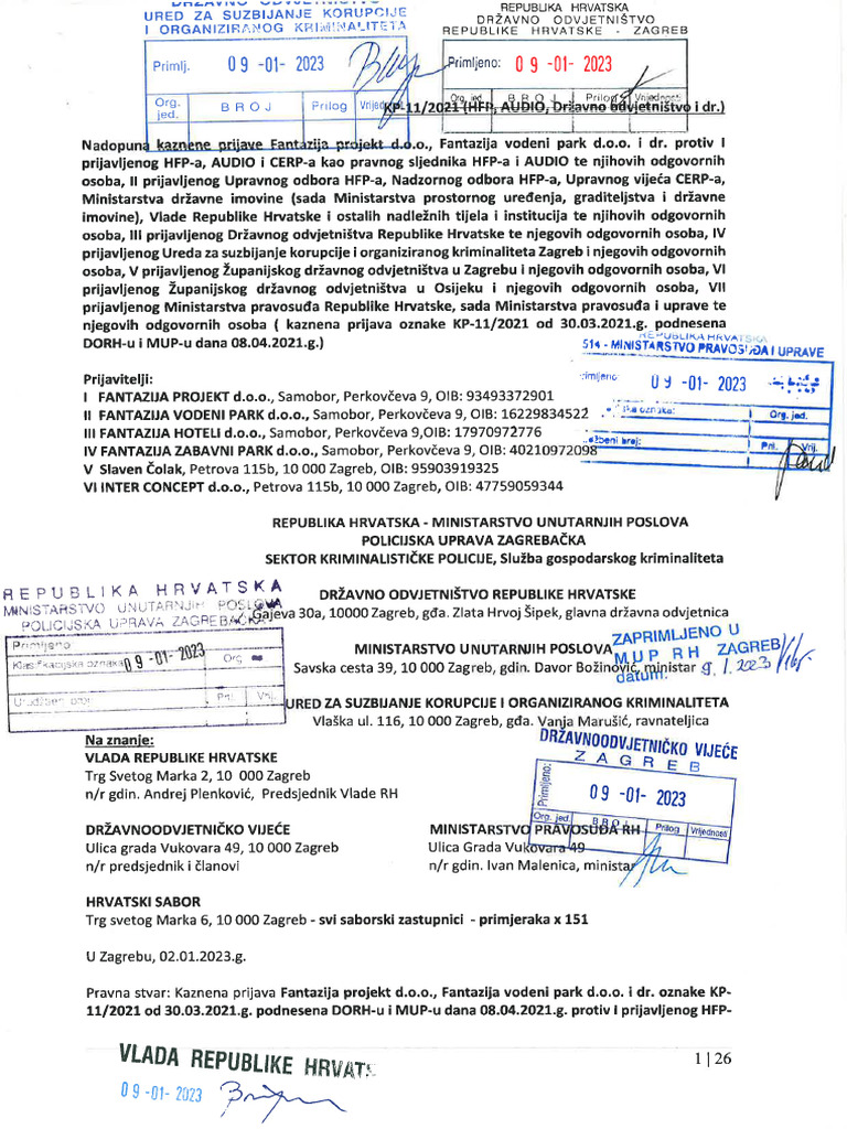 Nadopuna Kaznene Prijave Fantazija Grupe Oznake KP-11/2021 Od 02.01.2023.g. Podnesena DORH-u ...