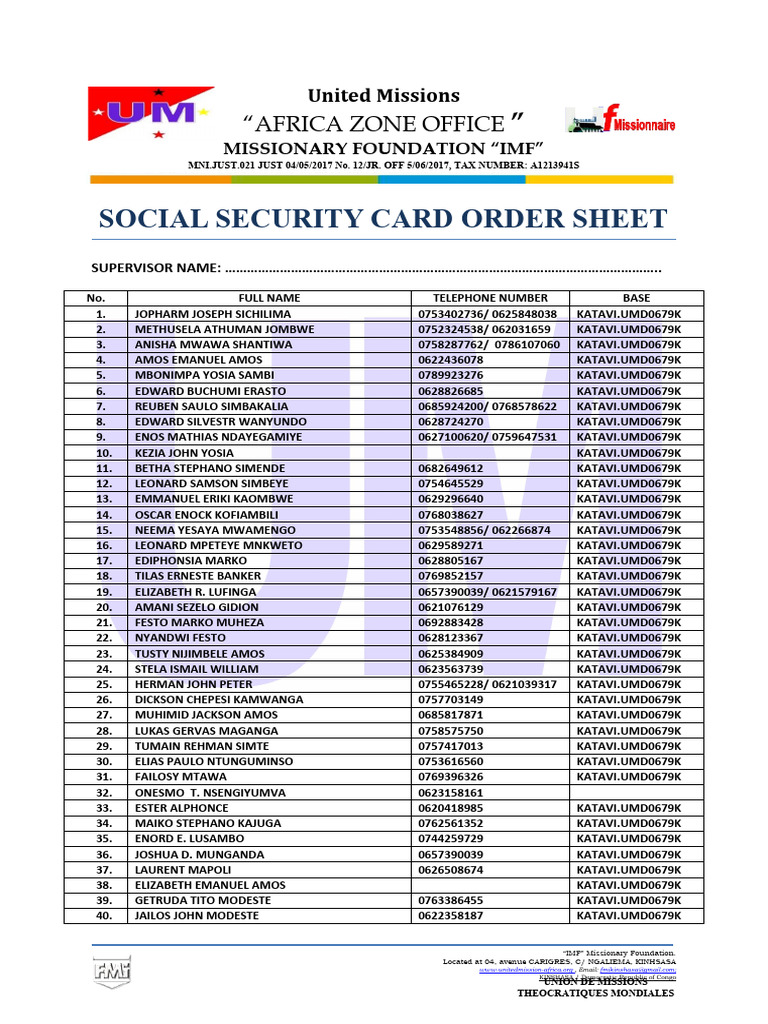 Um Social Security Card Order Sheet | PDF