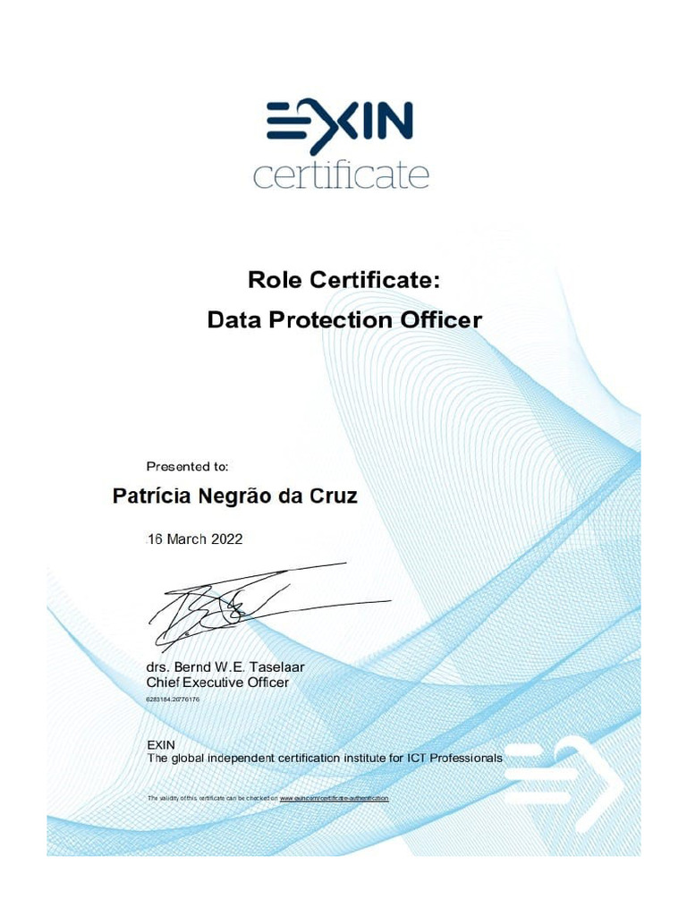 EXIN CERTIFICATE - Data Protection Officer | PDF