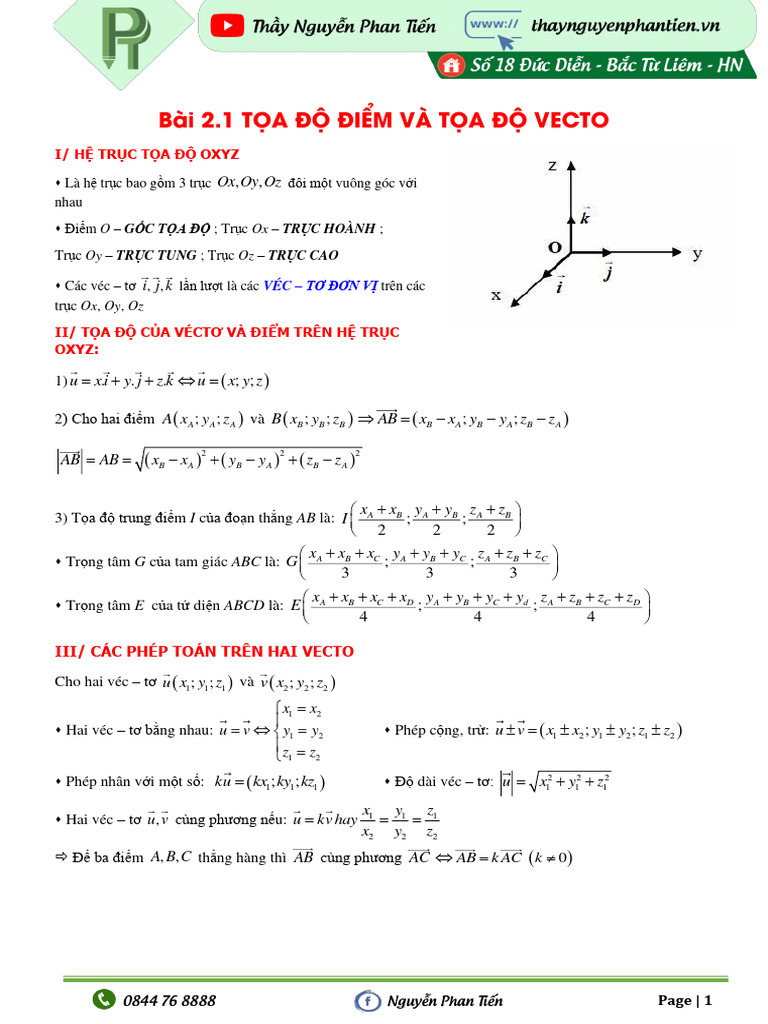 Buổi 1 - Tổng, Hiệu, Tích Vecto Với 1 Số, Hai Vecto Cùng Phương | PDF