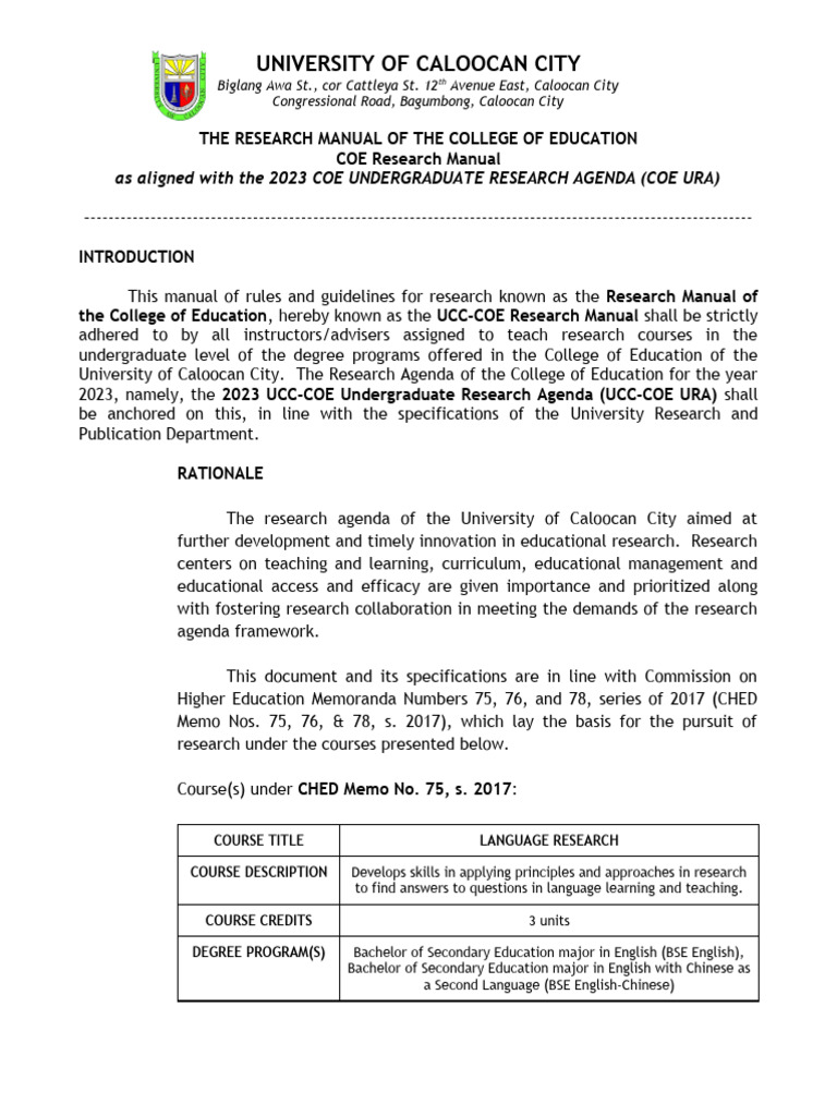 2023 COE Research Manual Overview | PDF | Plagiarism | Teachers