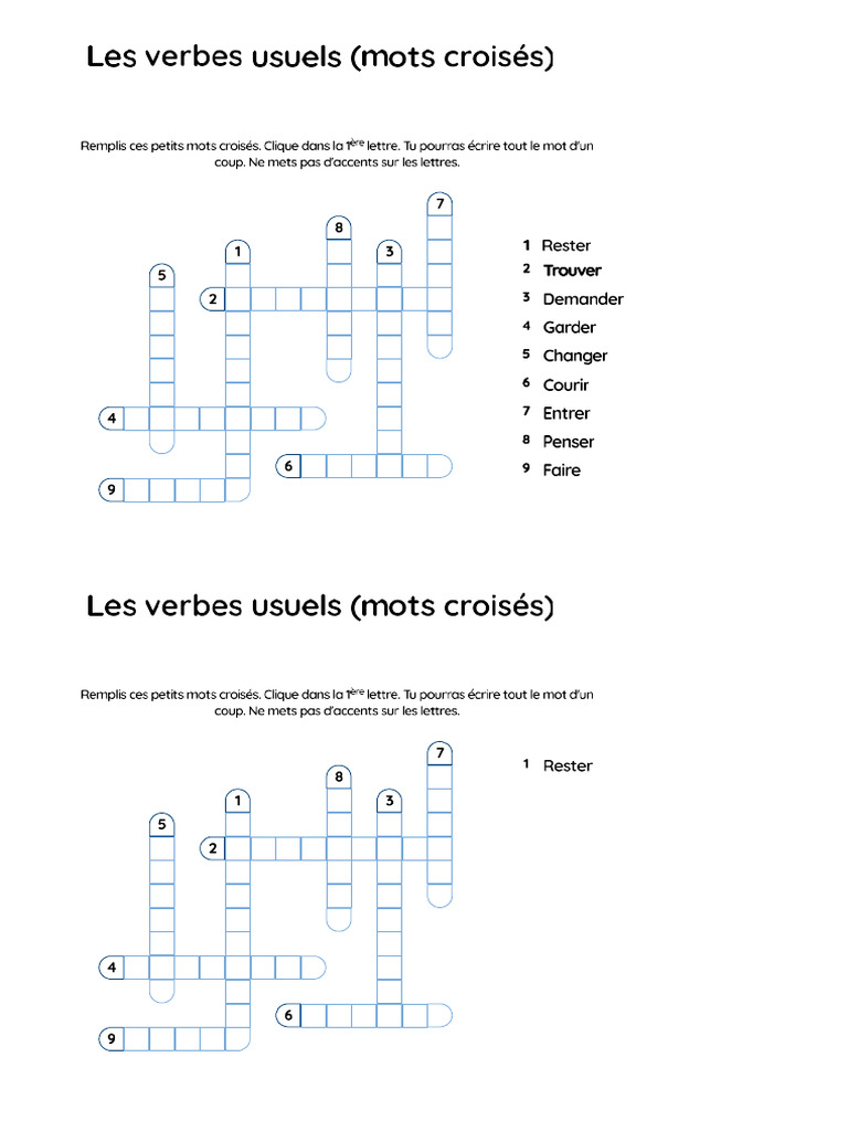 Mots Croises Sur Les Verbes | PDF