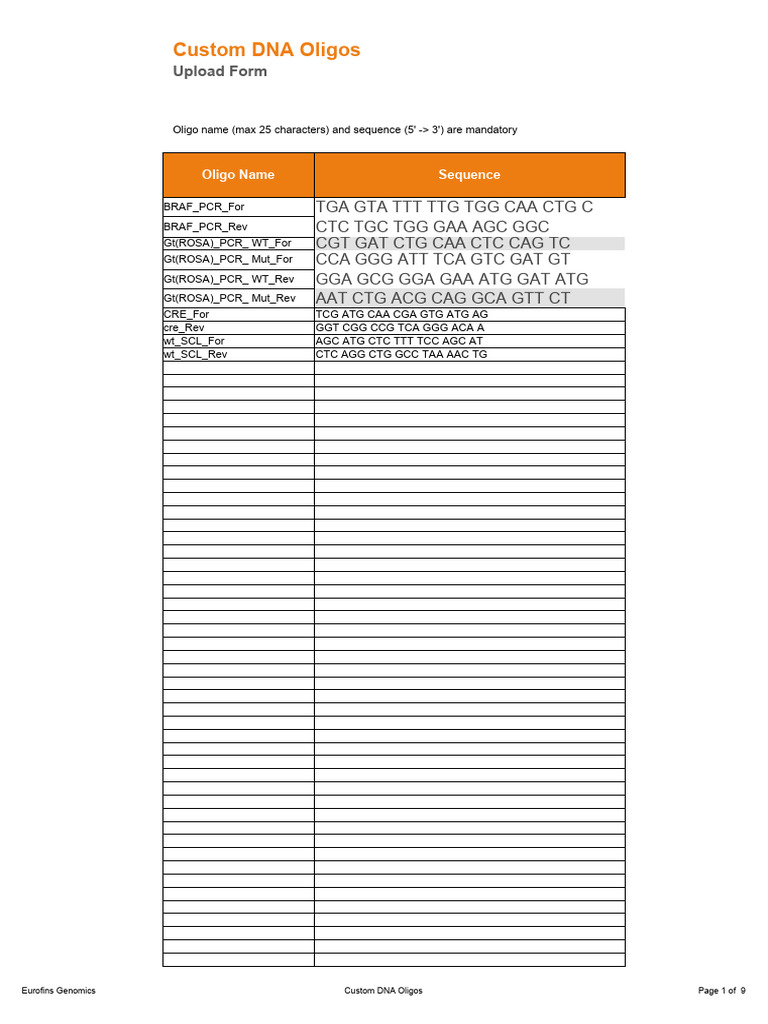 Eurofins Upload-Template Customdnaoligos | PDF | Staining | Biotechnology