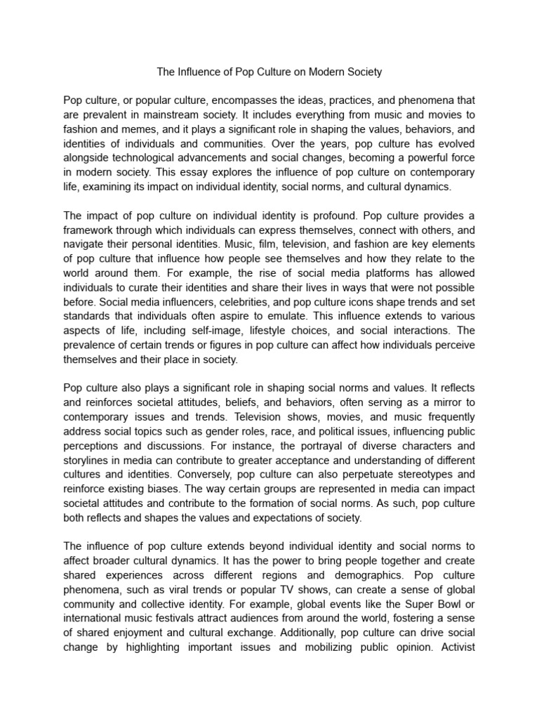 Pop Culture's Impact on Society Today | PDF | Popular Culture ...