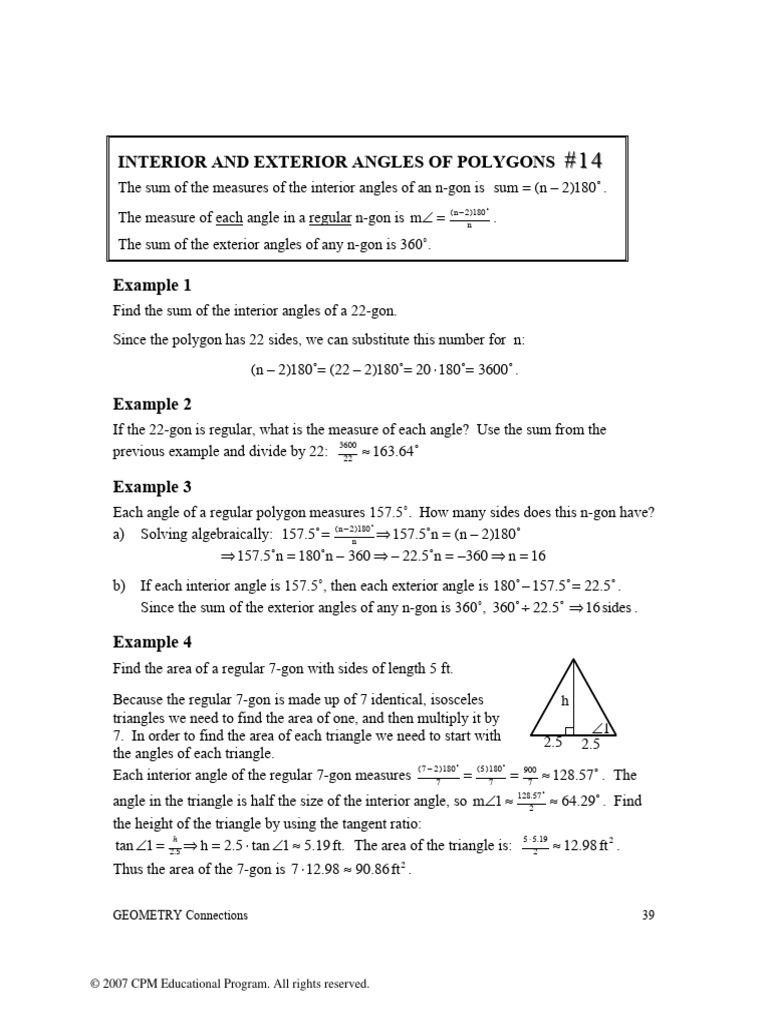 GC Interior Exterior Angles of Polygons Extra Practice | PDF | Triangle ...