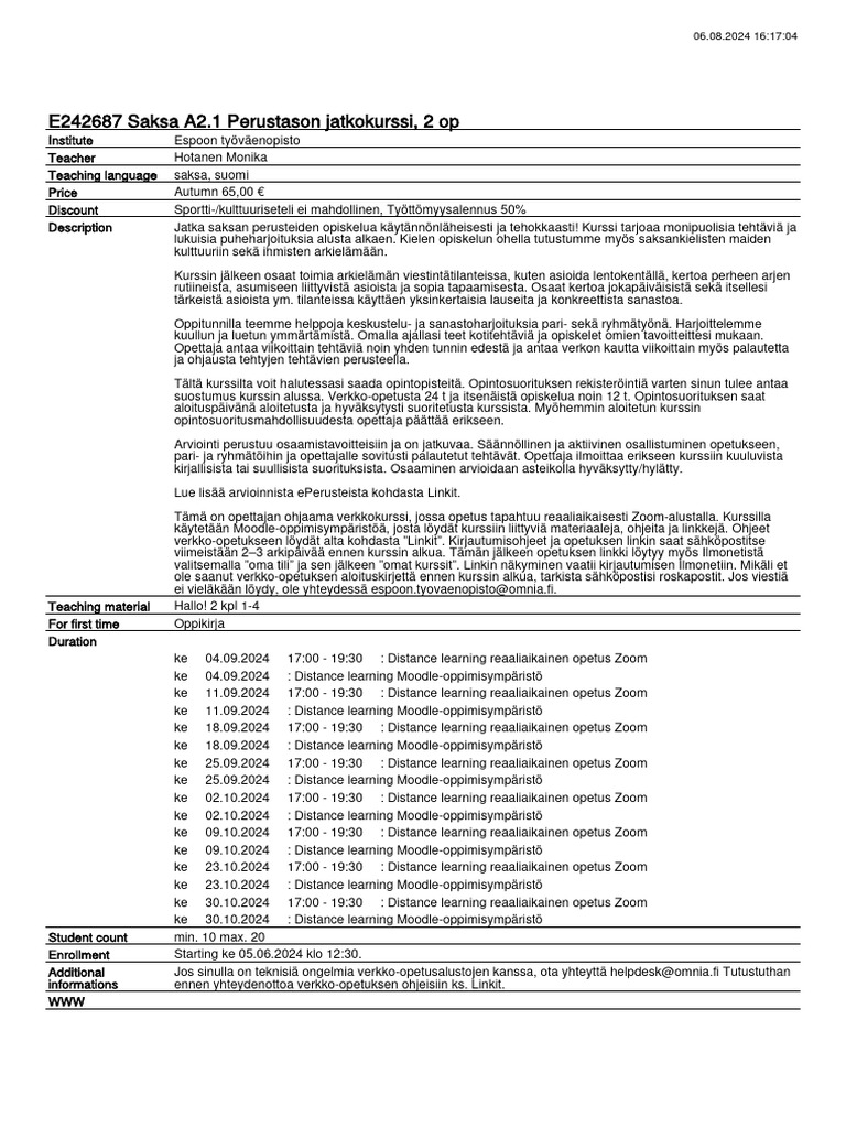 Courseinfo 161704867510 | PDF