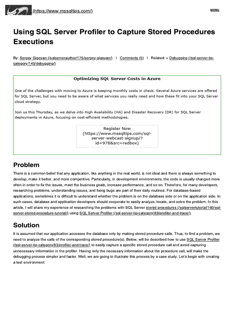 Using Sql Server Profiler To Capture Stored Procedures Executions Pdf Microsoft Sql Server 
