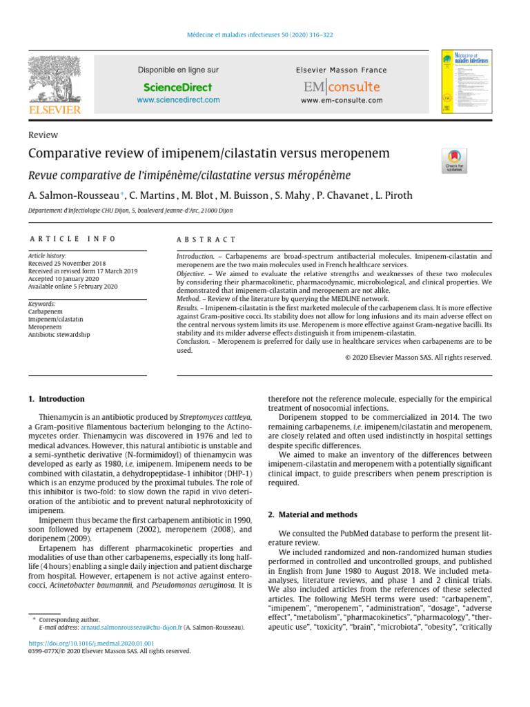 Imipenem:cilastatin Versus Meropenem | PDF | Clinical Medicine ...