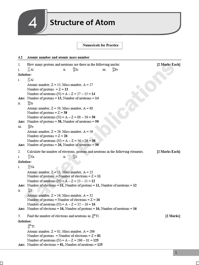 4 Structure of Atom Numericals Solutions1684485525 | PDF | Proton | Neutron