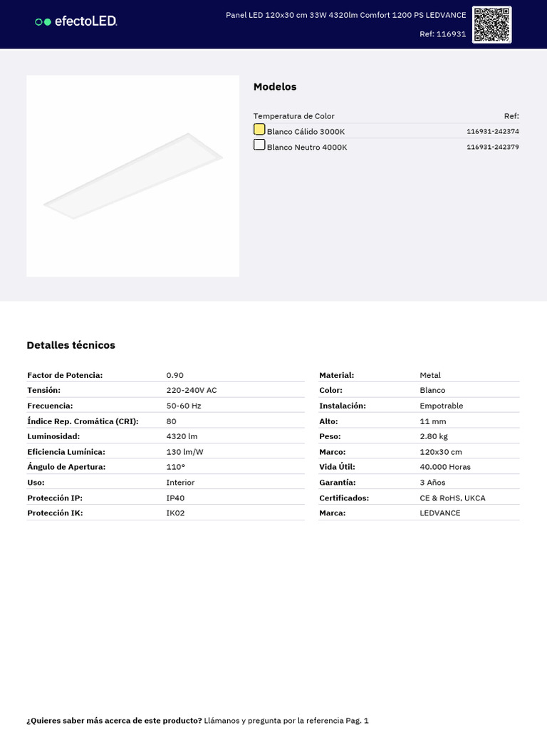Panel LED 120x30 CM 33W 4320lm Comfort 1200 PS LEDVANCE | PDF | Diodo ...